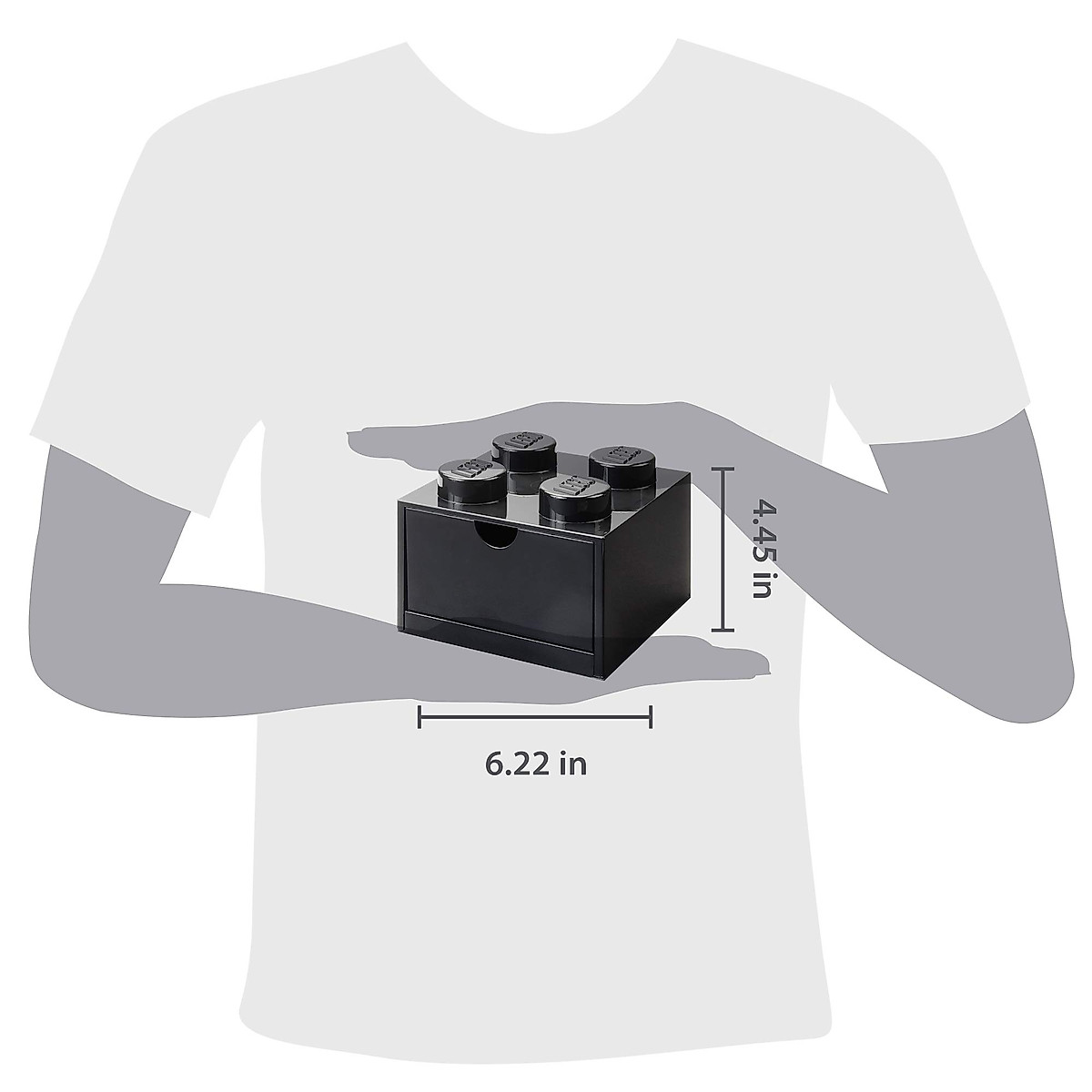 ROOM Copenhagen Lego Storage Brick 4 Desk Drawer, 4-Stud Stackable Tabletop Storage Box, 6.2 x 6.2 x 4.4 in, Black