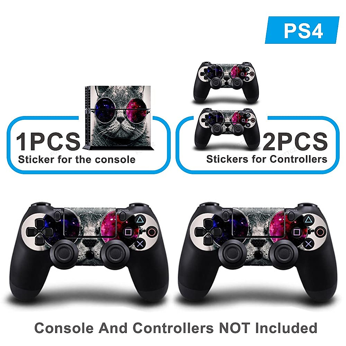 FOTTCZ Whole Body Vinyl Skin Sticker Decal Cover for PS4 Console and 2PCS Controllers Skins Cool Cat