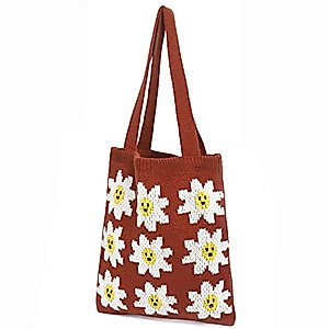 Women's Shoulder Handbags Crochet Tote Bag for Women Girl Canvas Shoulder Handbags Cute Large Purse (Brown)