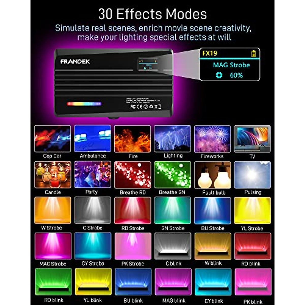 FRANDEK Portable Light for Photography, 4000mAh Rechargeable RGB On-Camera Video Lights 360°Full Color, LED Soft Video Conference Lighting Dimmable 2500K-9000K, Selfie Lighting for Live Streaming