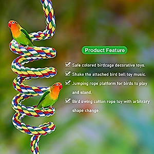 Bird Cotton Rope Swing Perch Chew Toy Parrot Cage Stand with Bell for African Grey Parakeet Cockatiel Cockatoo Lovebird Finch Budgie Amazon Macaw (M-59INCH)