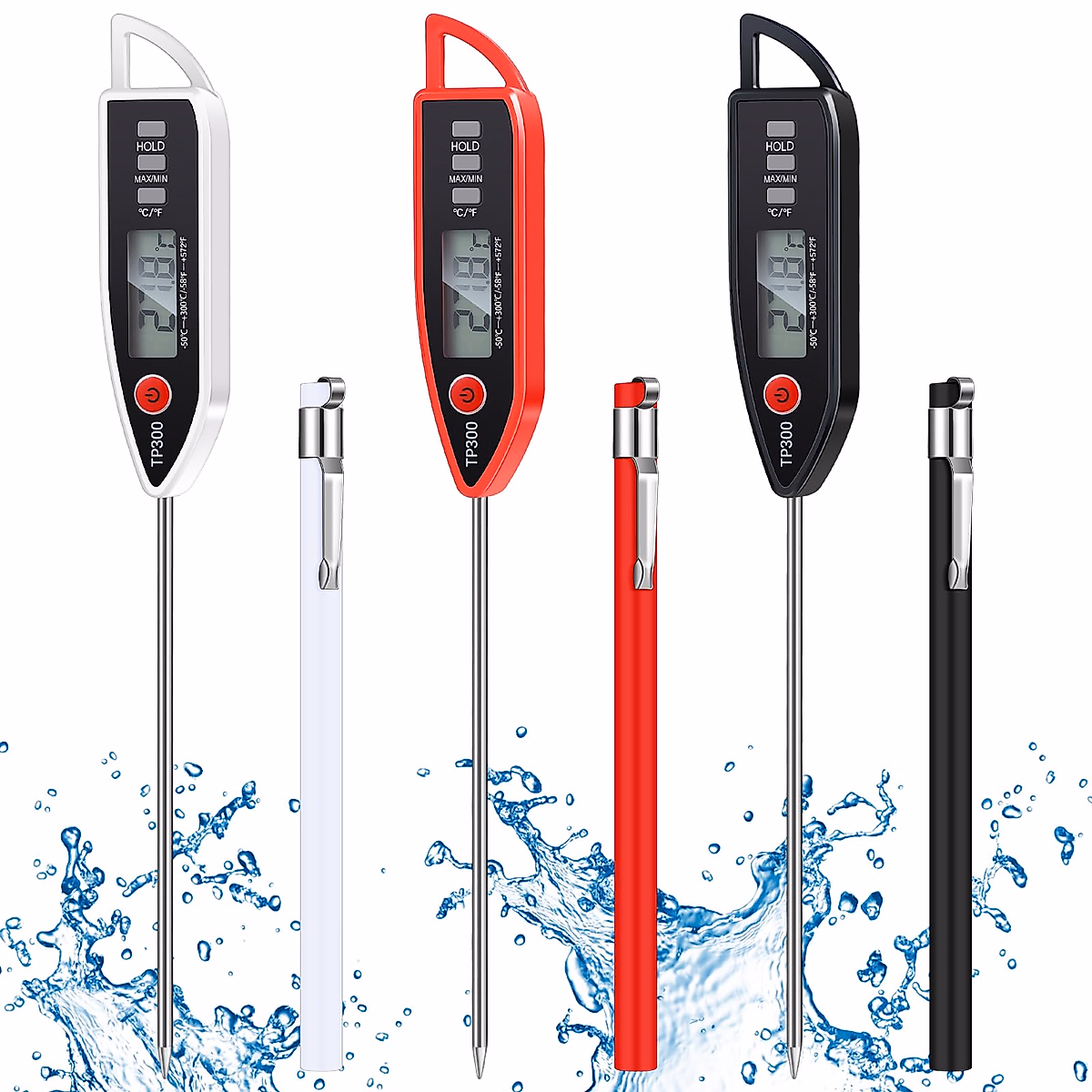 Copkim Waterproof Food Thermometer with Long Probe Digital Meat Thermometer for Water, Liquid, Candle and Cooking Instant Read Thermometer for Kitchen BBQ Grill Candy (Vivid Style)