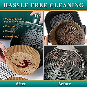 GPUSFAK 100PCS Air Fryer Disposable Paper Liner - 7.9inch and 6.3inch Round Non-stick, Waterproof, Oil-proof Food Grade Parchment Paper for Baking Roasting Microwave