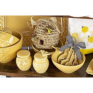 Boston International Embossed Stoneware Divided Serving Bowl, 10 x 5-Inches, Honeycomb