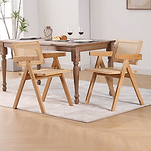 Westice Rattan Dining Chairs Set of 6, Wooden Kitchen Chairs with Faux Cane Seat & Backrest, Solid Wood Legs, Comfy Farmhouse Retro Side Chair for Indoor Dining Room, Natural