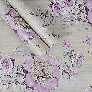 HDsticker 17.7x117 Inches Self Adhesive Vinyl Vintage Floral Shelf Liner Paper for Cabinets Dresser Drawer Refrigerator Walls Waterproof Removable (Purple)