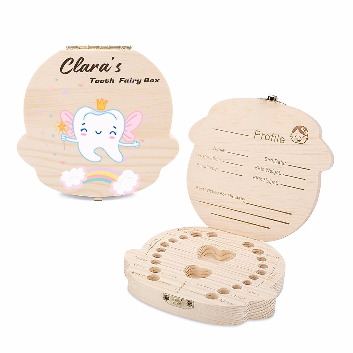 Artsadd Custom Colorful Tooth Fairy Box with Name, Personality Wooden Tooth Storage and Saver Box for Lost Teeth Children, Newborn Baby Birthday Christmas Keepsake Gift