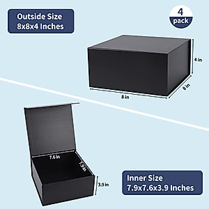Giftgarden 4-Pack 8”x8”x4” Black Gift Boxes with Magnetic Lids, Square Collapsible Gift Wrap Box Magnet Clourse for Presents, Mothers Day, Birthday, Wedding, Bridesmaid Groomsman Proposal Box