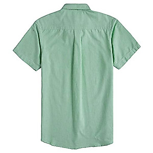 MUSE FATH Men's Button Down Dress Shirt-Casual Short Sleeve Shirt-Party Dress Shirt with Chest Pocket-Light Green-S