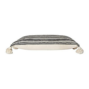 Creative Co-Op White Cotton & Chenille Woven Lumbar Raised Black Stripes & Thick Tassels Pillows