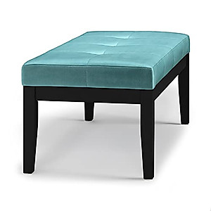 SIMPLIHOME Lacey 42 Inch Wide Contemporary Rectangle Tufted Ottoman Bench in Aqua Velvet Fabric, For the Living Room and Bedroom