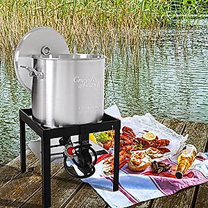 Creole Feast SBK1001 Seafood Boiling Kit with Strainer, Outdoor Aluminum Propane Gas Boiler with 10 PSI Regulator, Silver