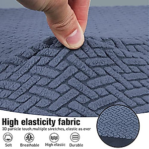 RV Dinette Cushion Covers, Stretch Printed Couch Covers with Jacquard Fabric - Camper Slipcovers Set Includes 1 Sofa Seat Cushion Cover ＆ 1 Cushion Cover, Washable ＆ Easy Fitted (Dark blue, 2 Sets)