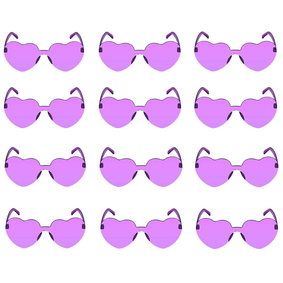 JFTOWN 12 Pairs Heart Shape Rimless Valentines Sunglasses Candy Color Frameless One Piece Love Glasses for Women Party Favor (Purple)