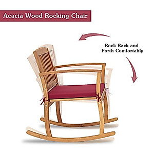 Kinsunny 3 Piece Wood Patio Bistro Rocking Chairs Outdoor Chat Wooden Rocker Conversation Set with Cushions and End Table for Garden, Pool, Backyard