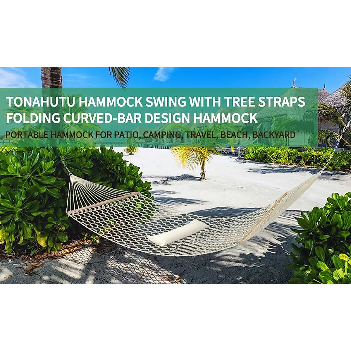 TONAHUTU 13FT Hammocks, Traditional Hand Woven Cotton Rope Hammock with Free Extension Chains for Outdoor Indoor Patio Yard 450 LSB Capacity for Two Person (Natural)