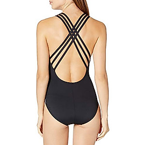 La Blanca Women's Standard Multi Strap Cross Back One Piece Swimsuit, Black/White//Zig and Zag, 12