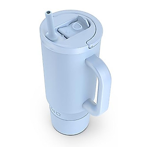 Ello Port 30oz Tumbler with Carry Loop & Integrated Handle, Vacuum Insulated Stainless Steel Reusable Water Bottle, Travel Mug with Leak Proof Lid & Straw, Perfect for Iced Coffee & Tea, Halogen Blue