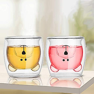 Amyhome Cute Mugs Bear Coffee Cup Double Wall Insulated Glass, Espresso Cup, Tea Cup, Milk Cup, Best gift for Children and Adults