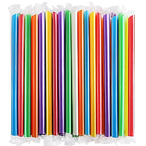 [Individually Wrapped] ANGLED TIPS 100 Pcs Disposable Jumbo Smoothie Straws, Wide Multi Colors Milkshakes Plastic Drinking Straws, BPA FREE (8.27" Long and 0.43" Diameter)