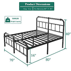 RestVille King Size Metal Bed Frame 14 INCH High Heavy Duty Platform No Box Spring Needed with Headboard & Footboard Noise-Free Black