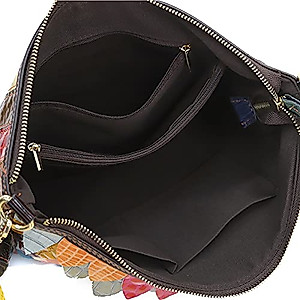 Segater Women Random Multicolor Shoulder Bag Genuine Leather Handbag Splicing Satchel Leaf Patchwork Colorful Crossbody Purses