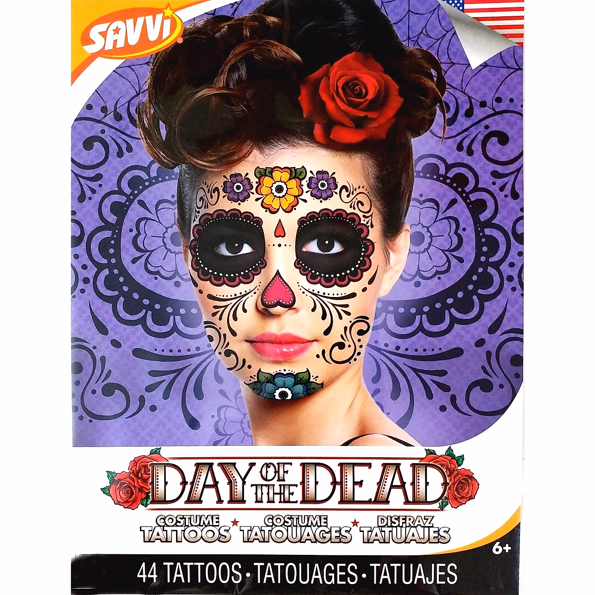 Floral Day of the Dead Sugar Skull Temporary Face Tattoo Kit