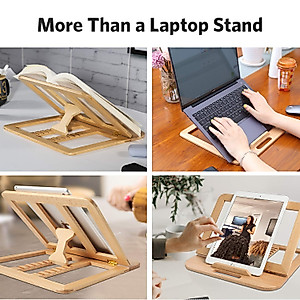 RAVEGO Laptop Stand, Foldable Wooden Laptop Riser Adjustable Computer MacBook Stand for Desk Portable Universal Notebook Laptop Holder with Multiple Angles for Laptops Up to 15.6 inches (Beech)
