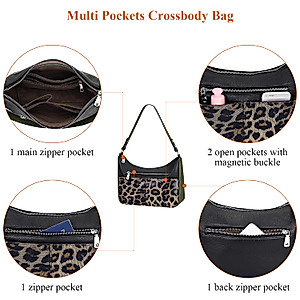 Over Earth Soft Leather Handbags for Women Crossbody Purses Multi Pockets Shoulder Bags Messenger Bag Medium(O120E Black/Dark Green/Green Leopard)