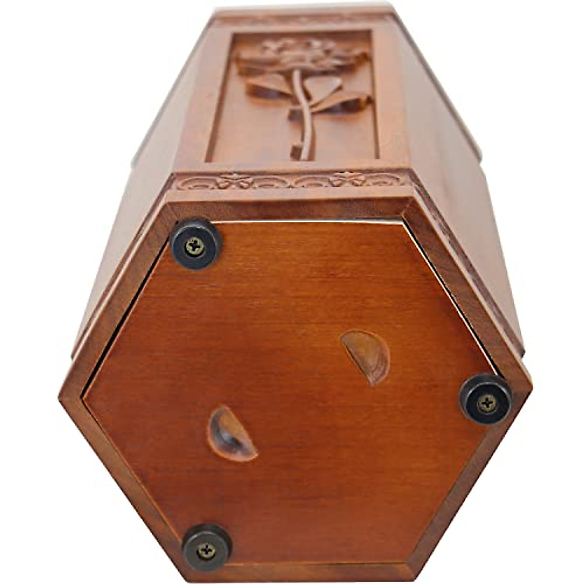 DABEETU Urns for Wooden, Cremation Urn for Human Ashes Adult - Hand Engraving Rose Flower - Funeral Urn for Mother/Dad - Display Burial at Home or in Niche at Columbarium (Large Wood Decorative Urn