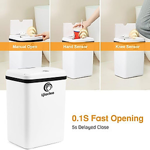 LJIACLEA Automatic Touchless Bathroom Small Trash Can with Lid 4 Gallon Smart Motion Sensor Electric Waterproo Garbage Can for Kitchen,Bedroom, Office, Living Room, USB & Light Energy Charging,White