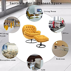 Baysitone Velvet Swivel Accent Chair with Ottoman Set, Modern Lounge Chair with Footrest, Comfy Armchair with 360 Degree Swiveling for Living Room, Bedroom, Reading Room, Home Office (Yellow)