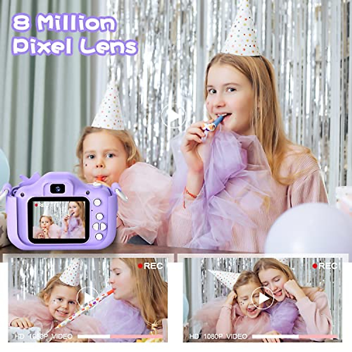 OUTUVAS Kids HD Digital Video Cameras for Toddler, Christmas Birthday Gifts for Boys and Girls Age 3+, 1080P HD Anti-Drop Camera, with 32GB SD Card. (Purple)