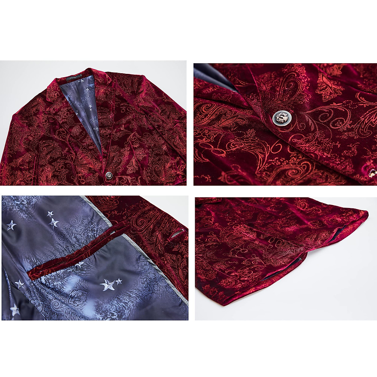 MAGE MALE Men's Dress Party Floral Suit Jacket Notched Lapel Slim Fit Two Button Stylish Blazer Red