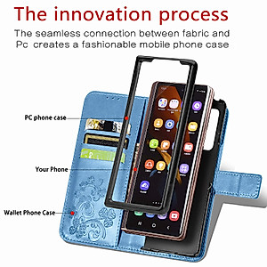 LEMAXELERS Galaxy Z Fold 2 5G Case Bling Diamond Clover Wallet Case with Card Slots Magnetic Flip Stand Premium PU Leather Shockproof Cover for Samsung Galaxy Z Fold 2 5G Diamond Clover Blue SD