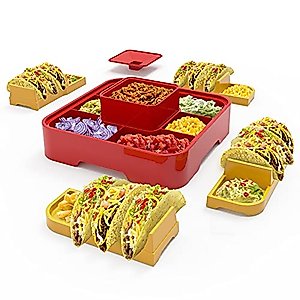 OOFAYBILL Taco Holder Tuesday , Taco Bar Serving Set for a Party,Taco Holders Set of 12 Tortilla , Taco Plates With Dividers, Taco Night