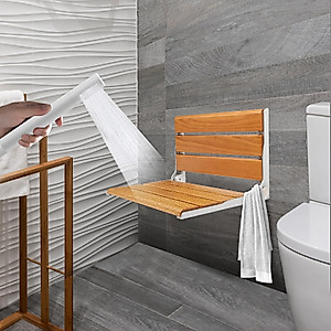 Wall Mounted Folding Shower Seat,Solid Wooden Folding Shower Chair,Support 400lbs,Wall Mounted Fold up Shower Chair,Wall-Mounted Fold Up Bathroom Shower Seats and Benches Visit The FinityPro Store
