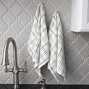 Ritz Royale Collection 100% Combed Terry Cotton, Highly Absorbent, Oversized Kitchen Towel Set, 28" x 18", 2-Pack, Checked, Cactus Green