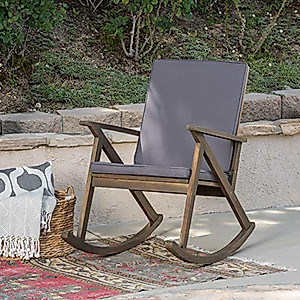 Christopher Knight Home Outdoor Acacia Wood Rocking Chair, Grey/Grey Cushion