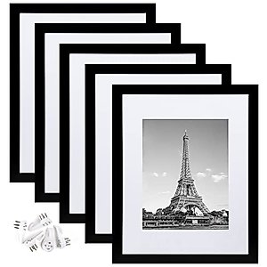 upsimples 11x14 Picture Frame Set of 5, Display Pictures 8x10 with Mat or 11x14 Without Mat, Wall Gallery Photo Frames, Black