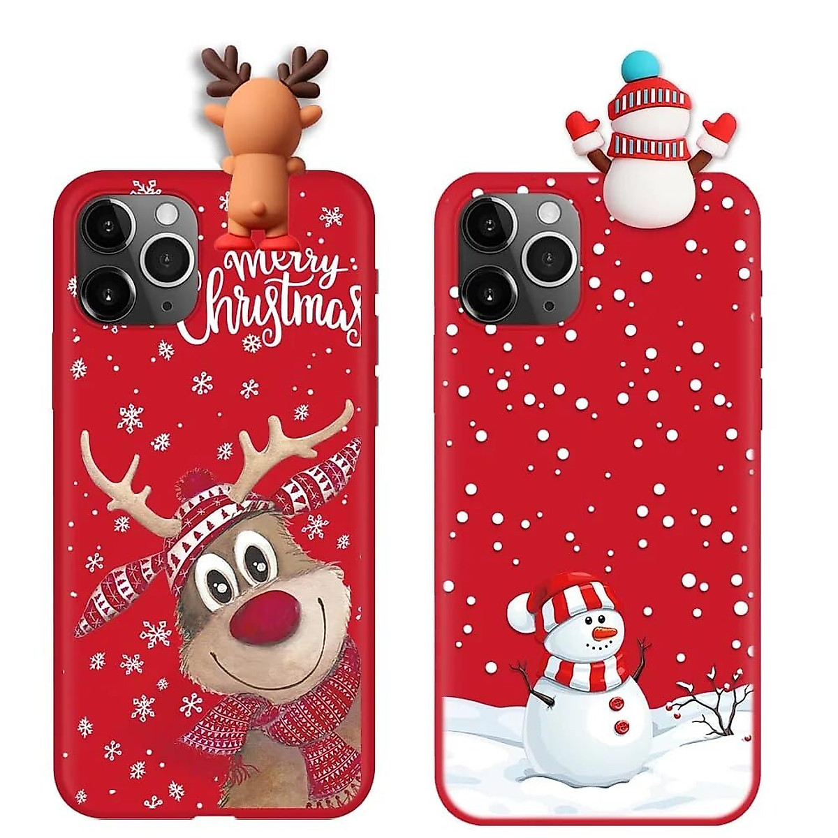 Pnakqil 2 Pieces Christmas Case for Samsung Galaxy S9 Plus 6.2 Inch, Matte Red Silicone Back Cover with Cute Deer and Snowman 3D Doll Cartoon Pattern Slim Shockproof Protective Case for Samsung S9+