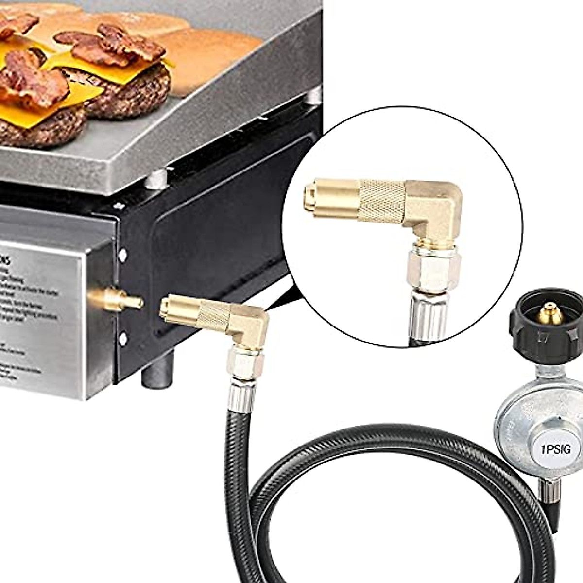 Uniflasy 5 Feet Propane Adapter Hose with Regulator for 17"/22" Blackstone Griddle Grill, QCC1 Propane Hose with Elbow Fitting Adapter Replacement Parts for 17/22 Inch Blackstone Tabletop Camper Grill