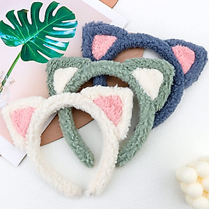 Ondder 3 Pack Car Ear Headbands for Women Cute Spa Headband for Washing Face Cat Ear Skincare Headbands Face Wash Skincare Makeup Shower Headband Head Bands for Women (White, Green, Navy Blue)