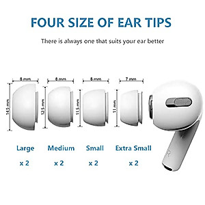 SIXFU 4 Sizes Replacement Ear Tips Compatible with AirPods Pro and AirPods Pro 2, Updated Ear Buds Silicone Tips Including Extra Small Size with Portable Storage Case (XS/S/M/L)