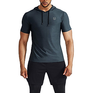 NELEUS Men's 3 Pack Dry Fit Running Shirt Workout Athletic Shirt with Hoods,Grey Black,Slate Gray,Red,US M,EU L