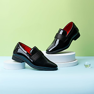 Bruno Marc Boys Dress Shoes Slip-on Loafers Formal Tuxedo Shoes,Size 4 Big Kid,Bright Black,SBLS2340K