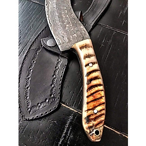 Damascus Knife 11.5" Tactical Knife 100% Hand Forged Full Tang Hunting Knife with Ram Horn Handle Perfect for Camping, Hunting, Indoor, Outdoor Activities