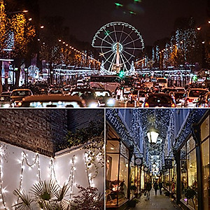 Lalapao Battery Operated 200 LED String Lights with Automatic Timer Fairy Christmas Lighting Decor for Outdoor Indoor Xmas Tree Garden Patio Lawn Outside Home Party Landscape Decorative (White)