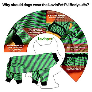 LovinPet Big Pitbull Dog Pajamas, Cotton Green and Grey Stripe Dog Shirt, Pure Cotton Large Breed Dog Jammies, Pet PJ's/Large