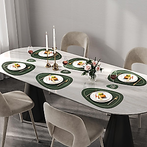 Placemats Set of 6 Double-Sided Leather Washable Heat Resistant Placemats with Coasters Waterproof Oil-Proof Wipeable Place Mats for Kitchen Table Dining Patio Indoor Outdoor Table Mats-Green